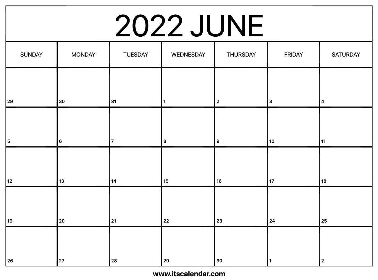 Free Printable June 2022 Calendar