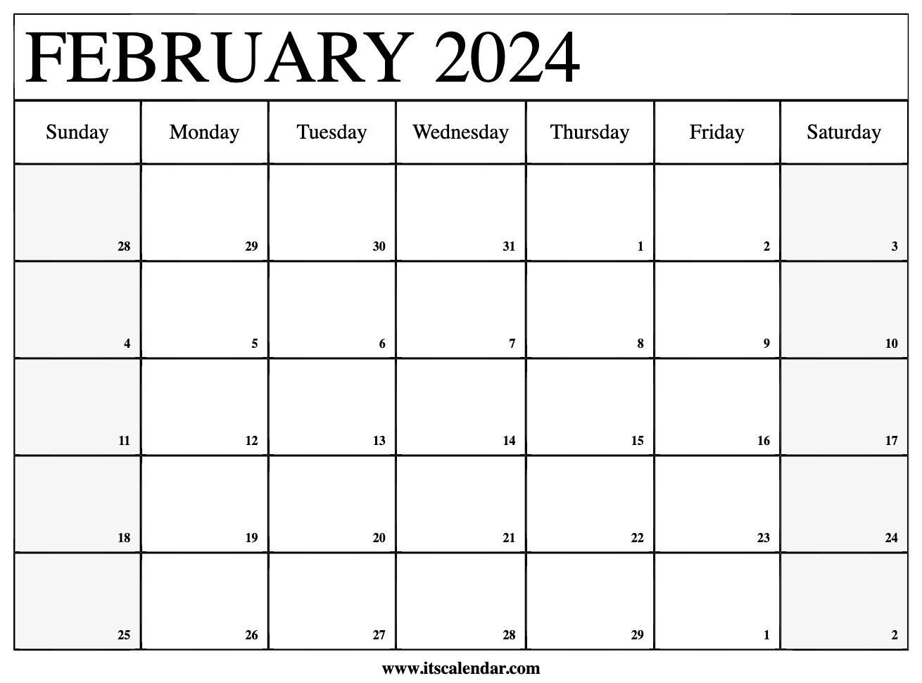 Free Printable February 2024 Calendar Free Printable February 2024 Calendar